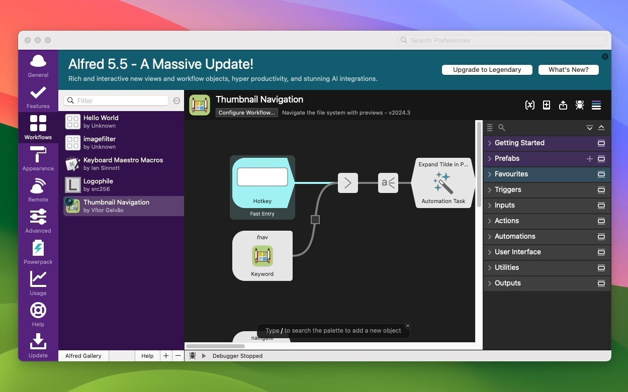 Alfred 5.5がリリース - Workflowに使える新しいコンポーネントが多数追加。ChatGPTとの対話も可能に | ソフトアンテナ