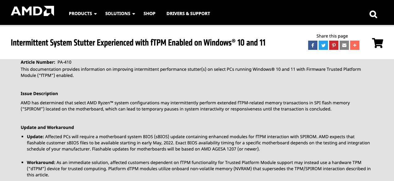 AMD、fTPMを有効化したWindows 11でカクつきが発生することを認める、修正は5月の予定 | ソフトアンテナ