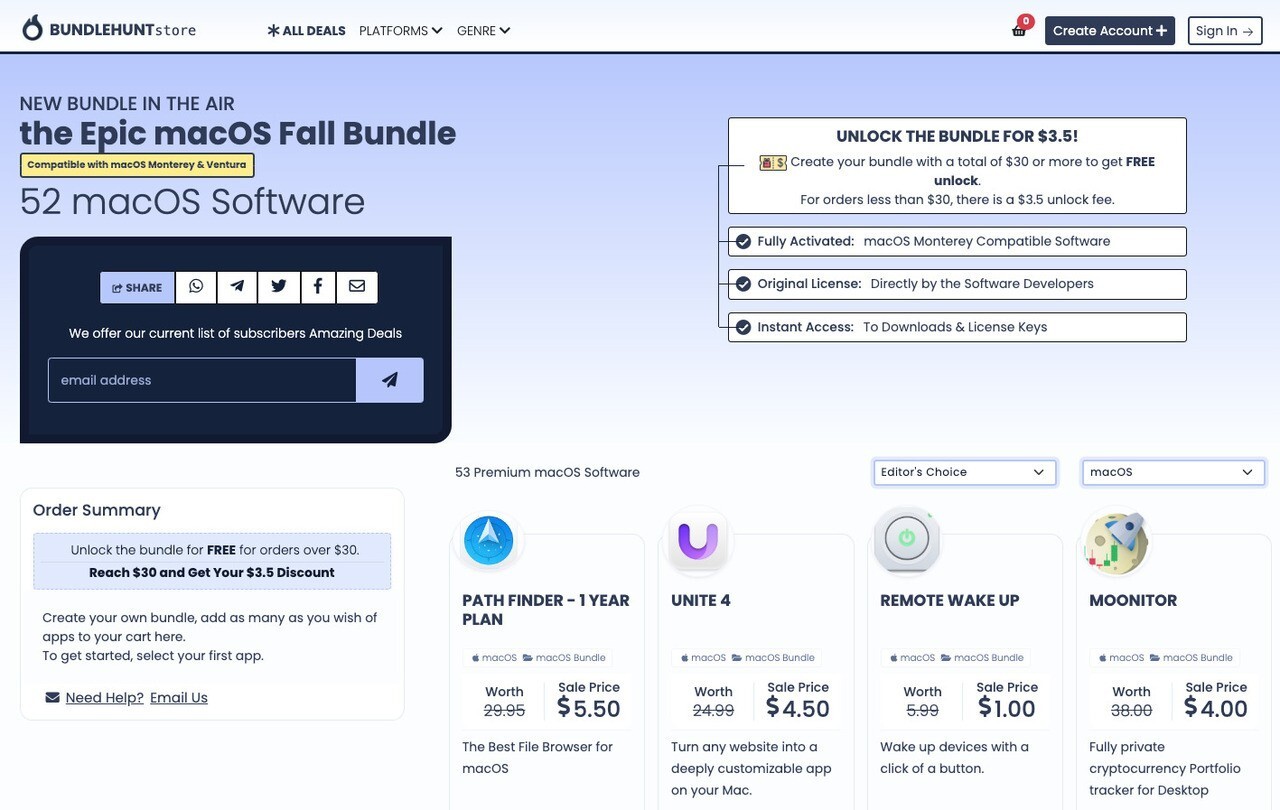 BundleHunt、2022 the Epic macOS Fall Bundleを開催中「Path Finder」や「Unite 4」などがお得 | ソフトアンテナ