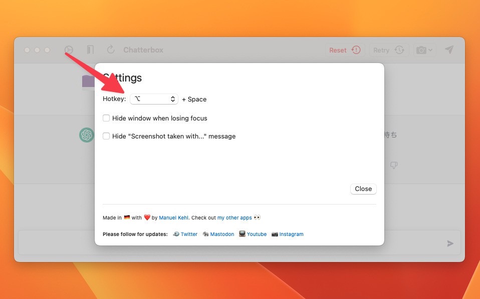 Chatterbox - ChatGPTをショートカットキーで素早く呼び出せるMacアプリ | ソフトアンテナ