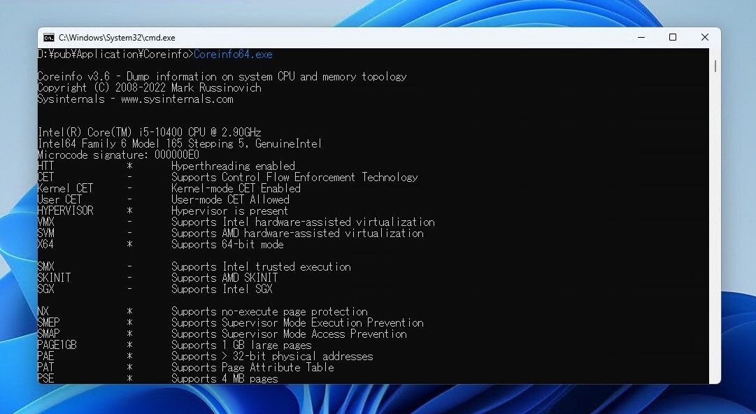 Coreinfo - "POPCNT"がサポートされているかどうかも一目瞭然。CPUの詳細情報を表示することができるSysinternals ...