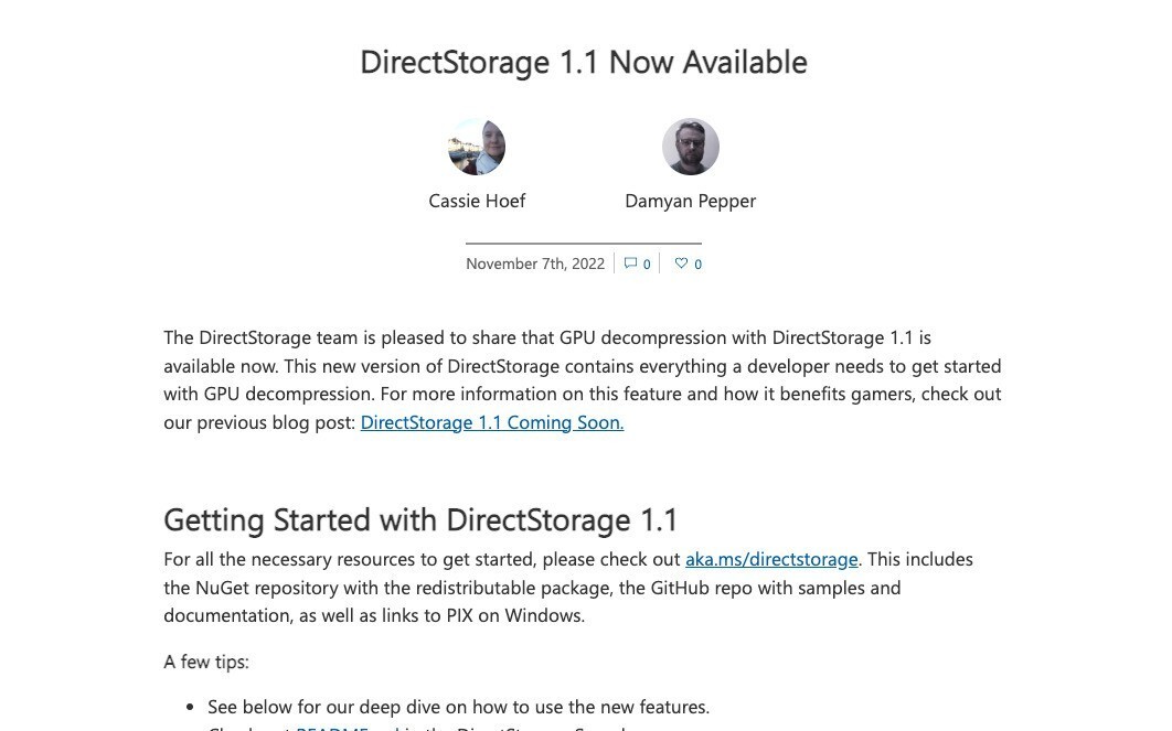 Microsoft、DirectStorage 1.1を公開 - GPU解凍機能により最大3倍のロード高速化を約束 | ソフトアンテナ