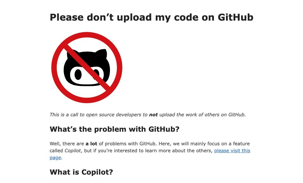 【Copilot】「GitHubにコードをアップロードしないでください」という運動始まる | ソフトアンテナ