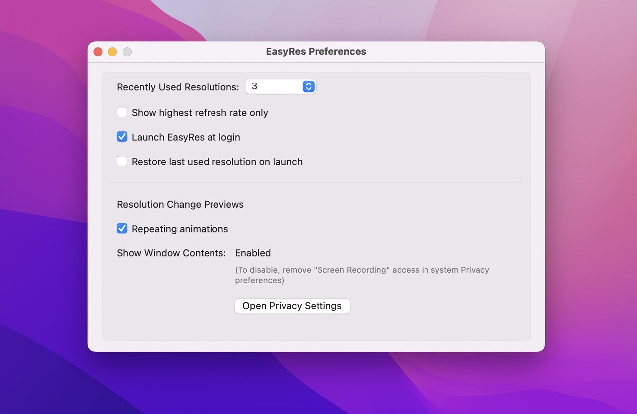 EasyRes - Macのディスプレイの解像度を素早く変更することができるメニューバーアプリ | ソフトアンテナ
