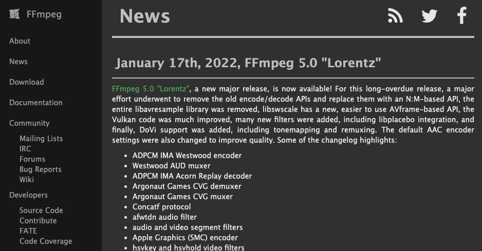 FFmpeg 5.0はLTSリリースを目指す | ソフトアンテナ