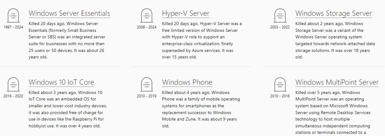 Killed by Microsoft - Microsoftが墓場送りにしたソフトウェアやハードウェアを確認できるWebサイト | ソフトアンテナ
