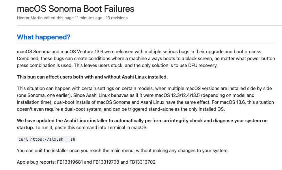 Asahi LinuxがMacの深刻な起動不能「macOS Sonoma Boot Failures」を発見 | ソフトアンテナ