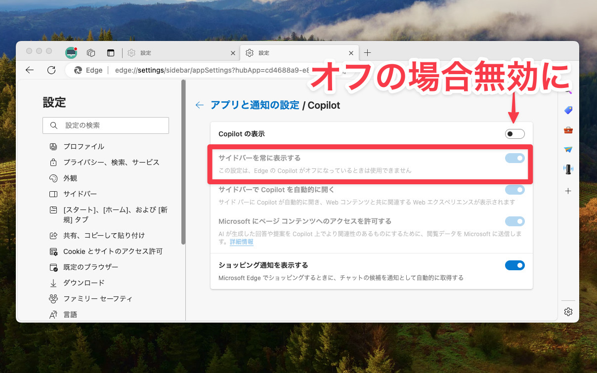 Microsoft Edge 119でサイドバー設定が分かりづらくなる。Copilotがオフの場合はサイドバーを有効または無効にできなくなった ...