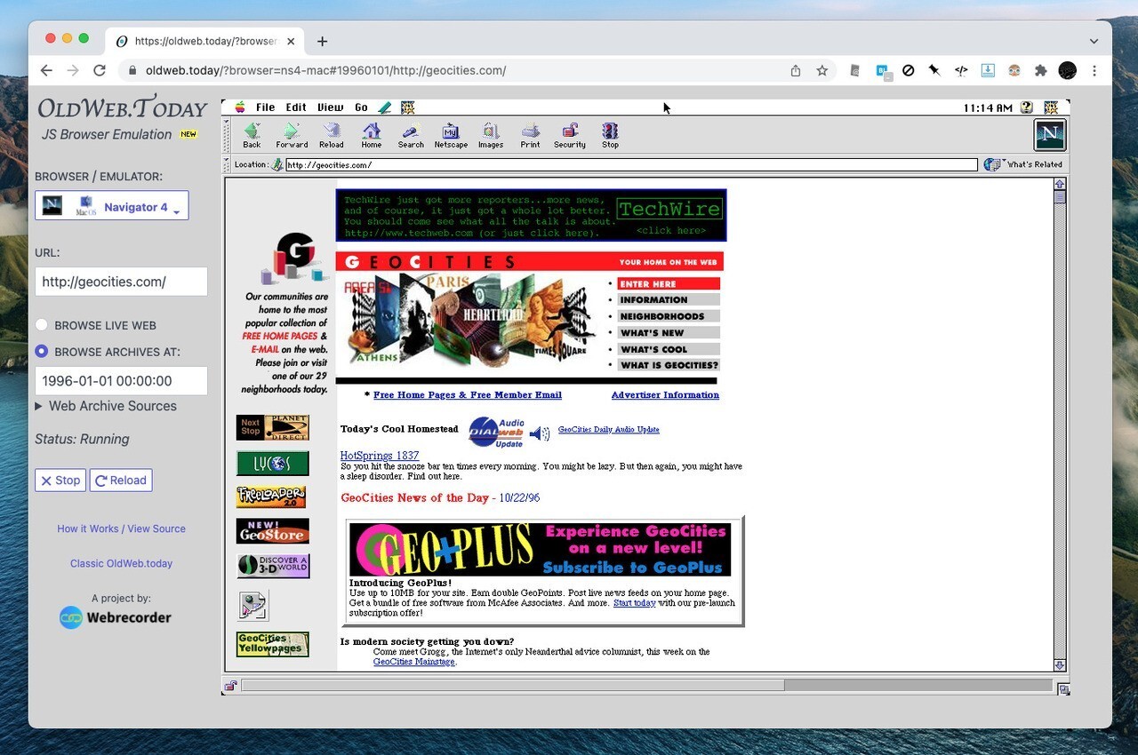 OldWeb.today - WebブラウザエミュレーターとWeb Archiveを組み合わせて往年のWebサイト閲覧体験を完全再現 ...