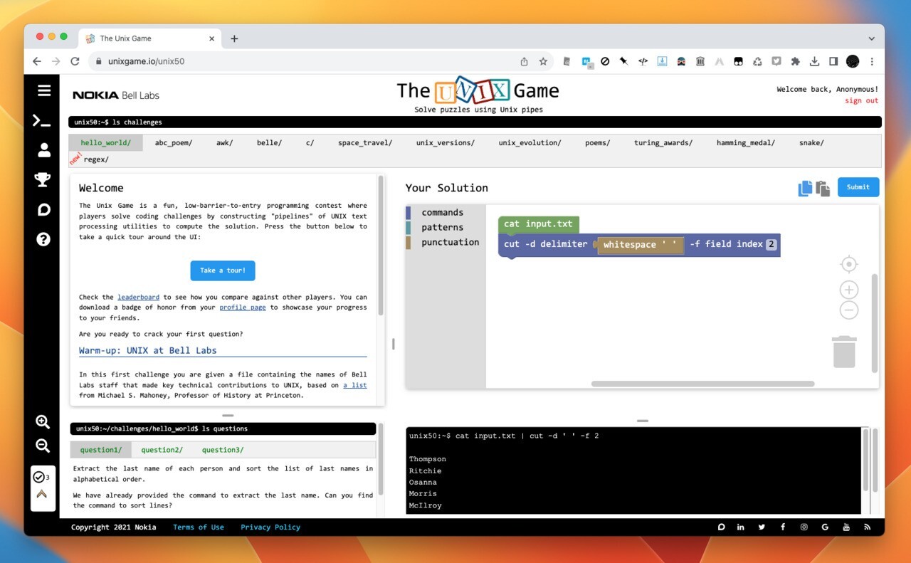 The UNIX Game - UNIXの奥義を身につけることができるかもしれないパイプクイズゲーム | ソフトアンテナ