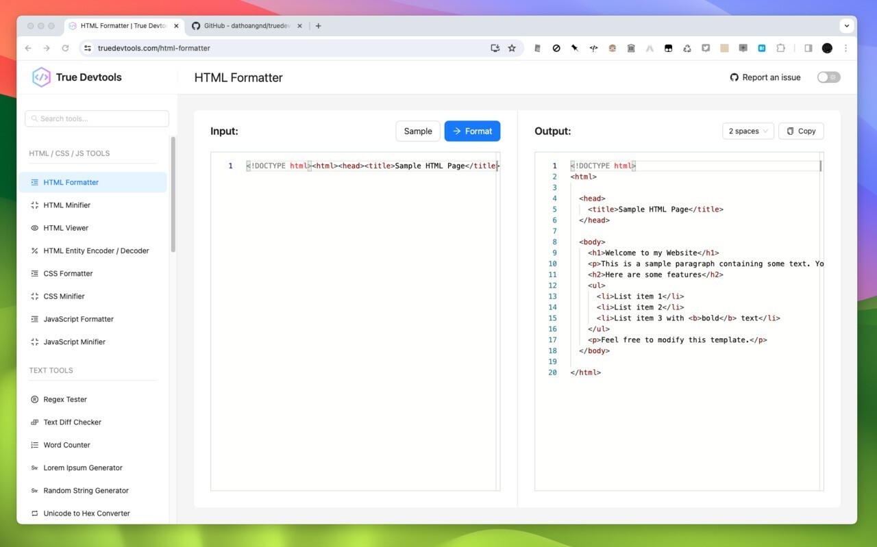 True Devtools - サンプル付きで分かりやすい。45以上の開発者向けツールが利用できるWebアプリ | ソフトアンテナ