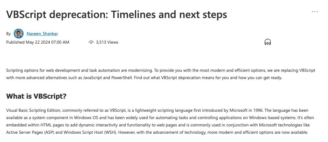 Microsoft、VBScriptの非推奨化タイムラインを公開 | ソフトアンテナ