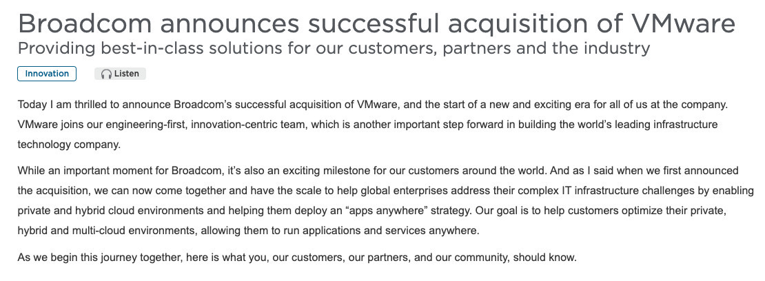 BroadcomがVMwareの買収に成功 | ソフトアンテナ