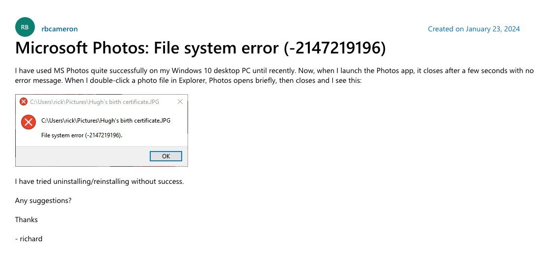 Windows 10の組み込みアプリで「ファイルシステムエラー(-2147219196)」が発生中。古めのPCは要注意か | ソフトアンテナ
