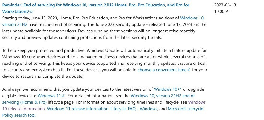 Windows 10 version 21H2のサポートが終了 | ソフトアンテナ