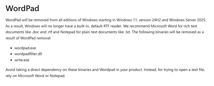 Microsoft、Windows 11 24H2でWordPadを削除することを確認 | ソフトアンテナ