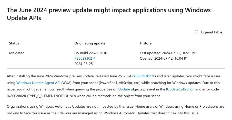 Microsoft、Windows Update自動化の問題を引き起こすバグを修正 | ソフトアンテナ